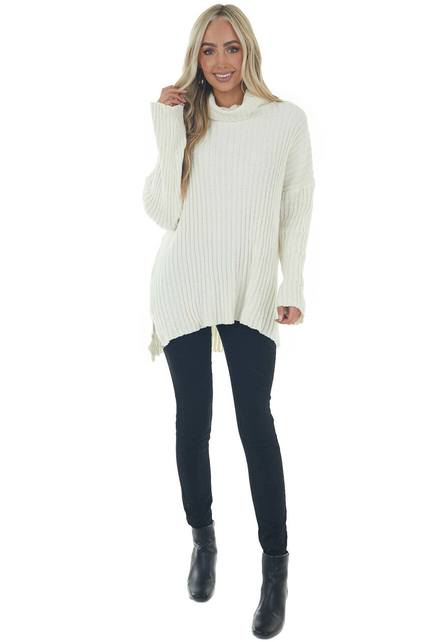 Cream Chenille Ribbed Cowl Neck Sweater | Lime Lush